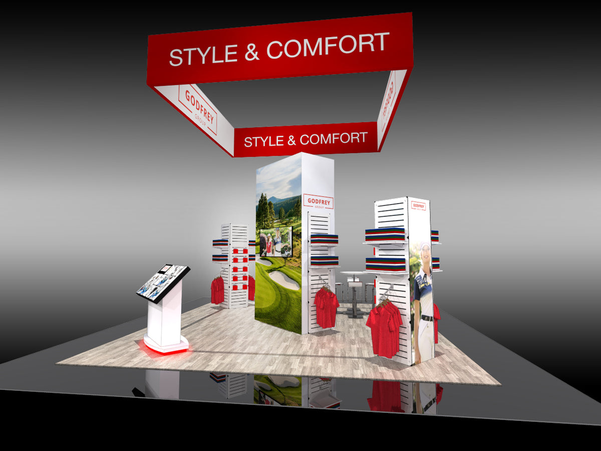 20 x 20 Trade Show Booth With Slatwall Sections for Product Display ...