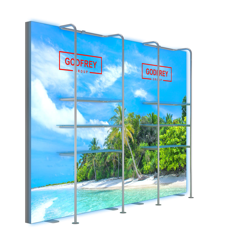 Modular Backlit 10x10 Kit With Two Shelving Fixtures | Godfrey Group
