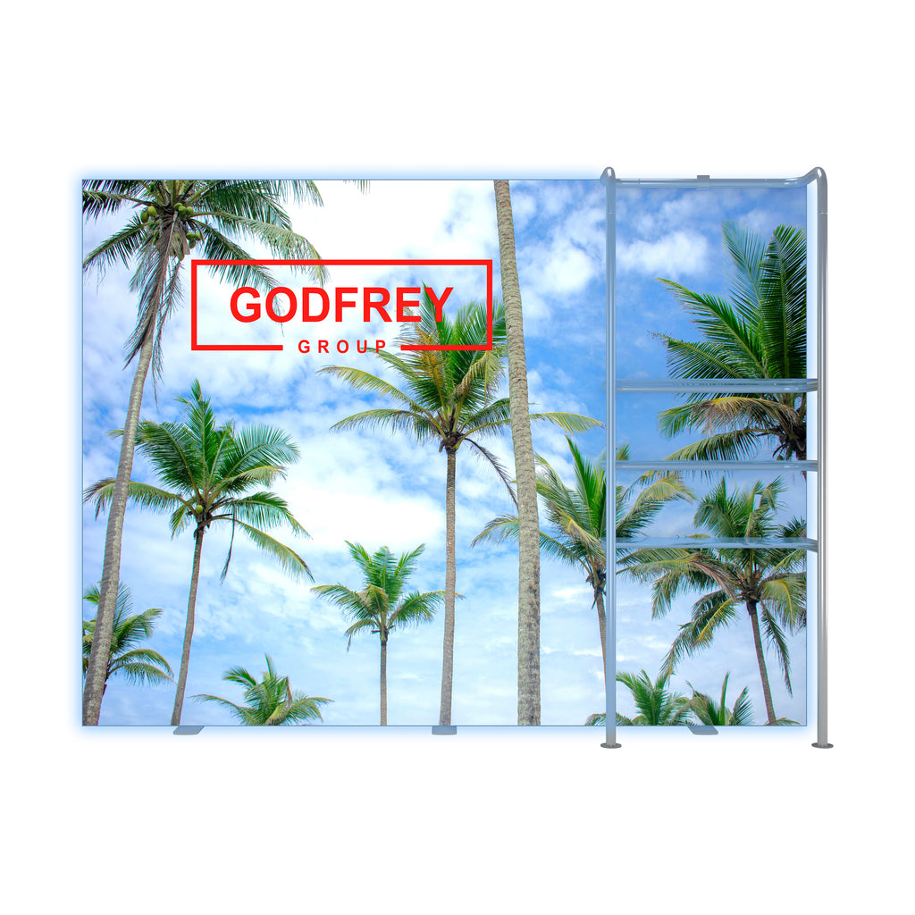 Backlit 10x10 Kit With Shelving - Optional Monitor Mount | Godfrey Group