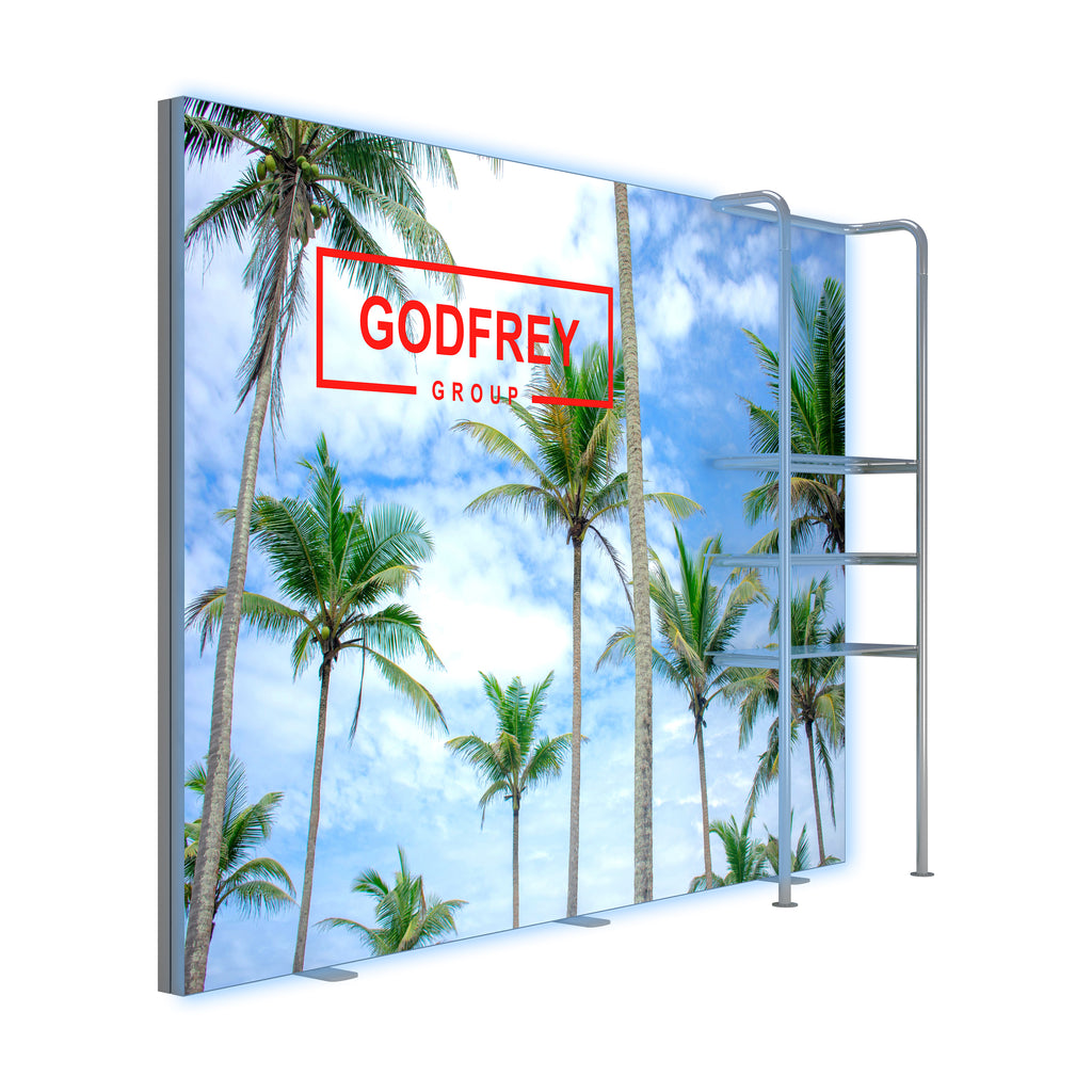 Backlit 10x10 Kit With Shelving - Optional Monitor Mount | Godfrey Group