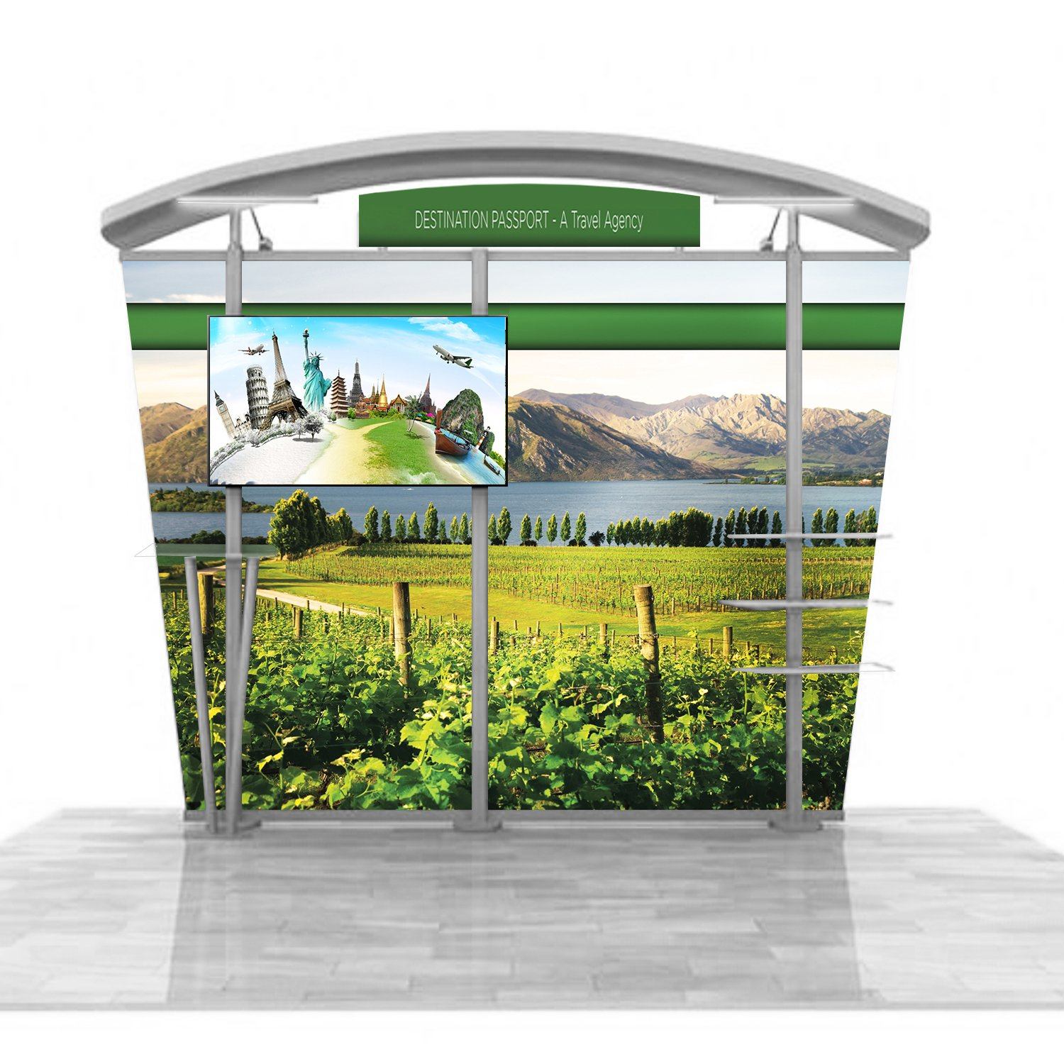 10' Modular Hybrid Display With Monitor Mount & Arch Top | Godfrey Group